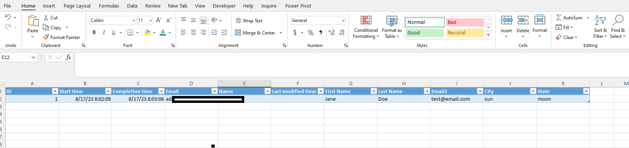 Excel data file of "Office365 Form" shows additional columns ...