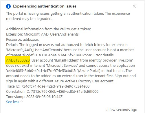 Issue while logging in to Azure/Entra portal - AADSTS160021/AADSTS16000/AADSTS50020 - Microsoft Q&A