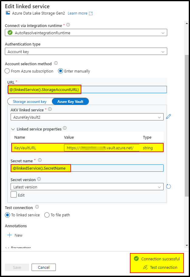 Linked serice parameterization for azure synapse - Microsoft Q&A