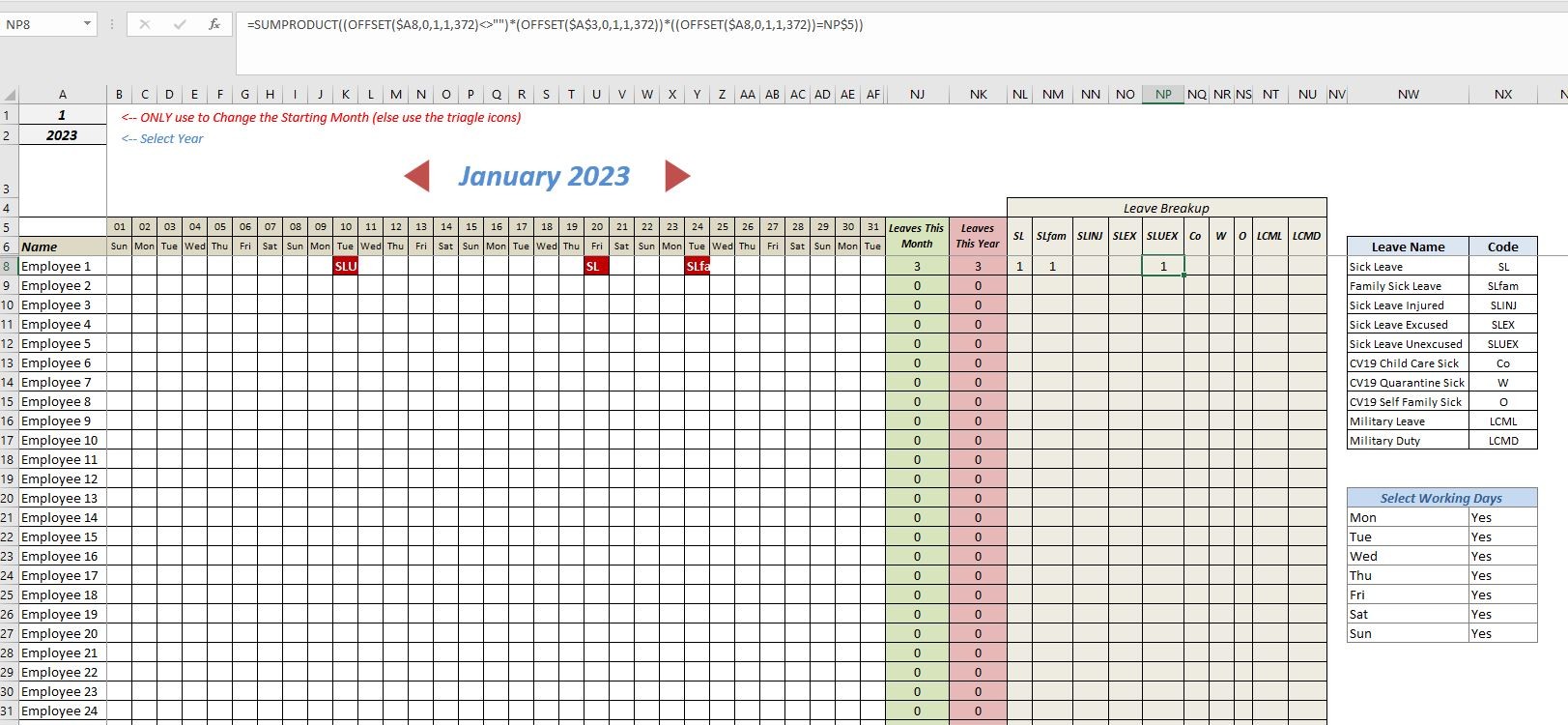 Formula to calculate hours used of sick leave - Microsoft Q&A