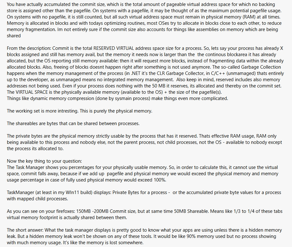 Memory usage does not add up to the amount that seems to be being used ...