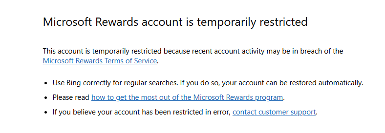 Microsoft Rewards account is temporarily restricted - Microsoft Q&A