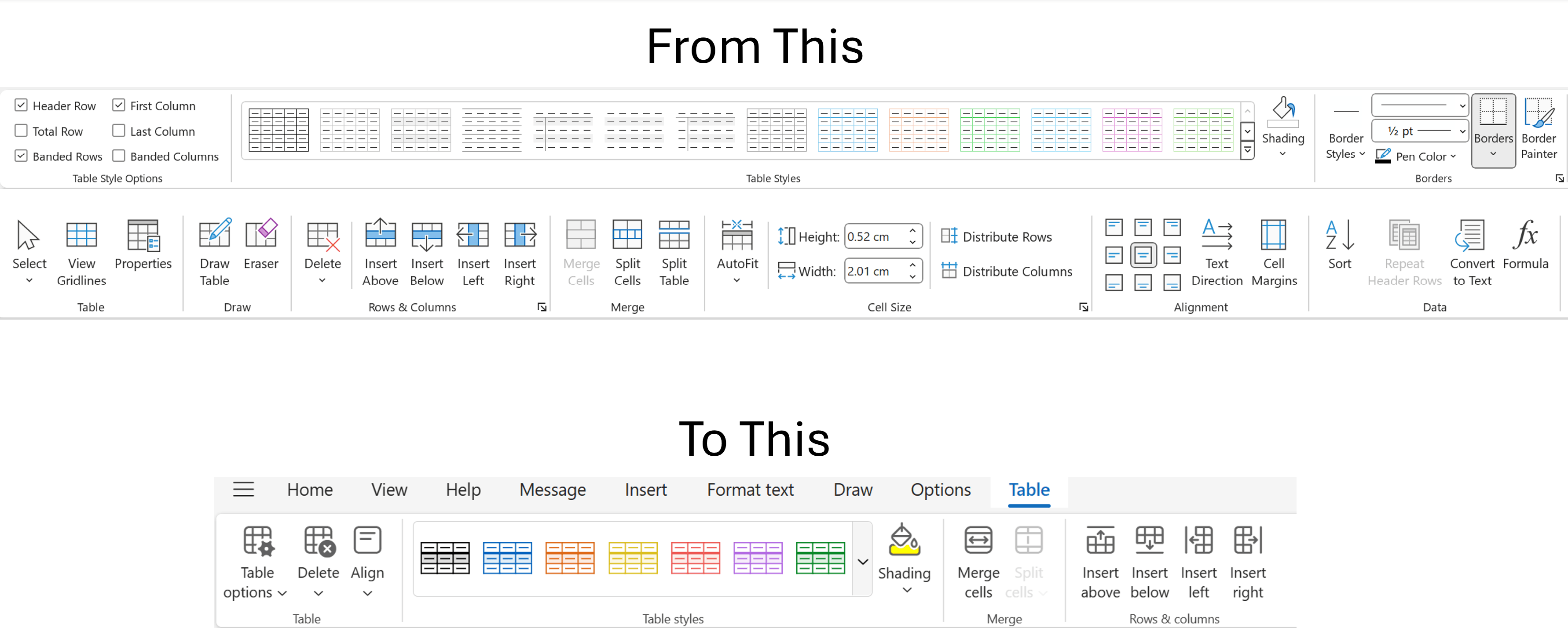 Updated to New Outlook and find the formatting for Tables very limited ...