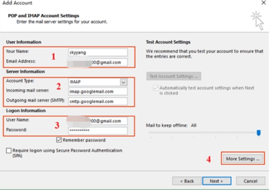 Adding gmail account to Legacy Outlook in Office 365 for home ...