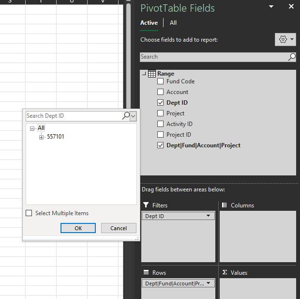 Why does Pivot Table show "True" for Dept ID, when that value never ...