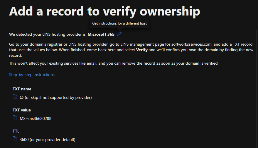 I purchased a custom domain within Azure but am unable to verify it - Microsoft Q&A