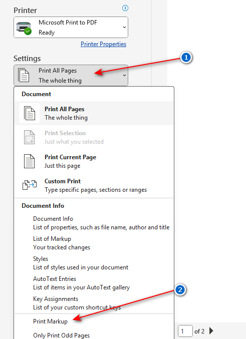 Print document with track changes and comments in Word 365 - Microsoft Q&A