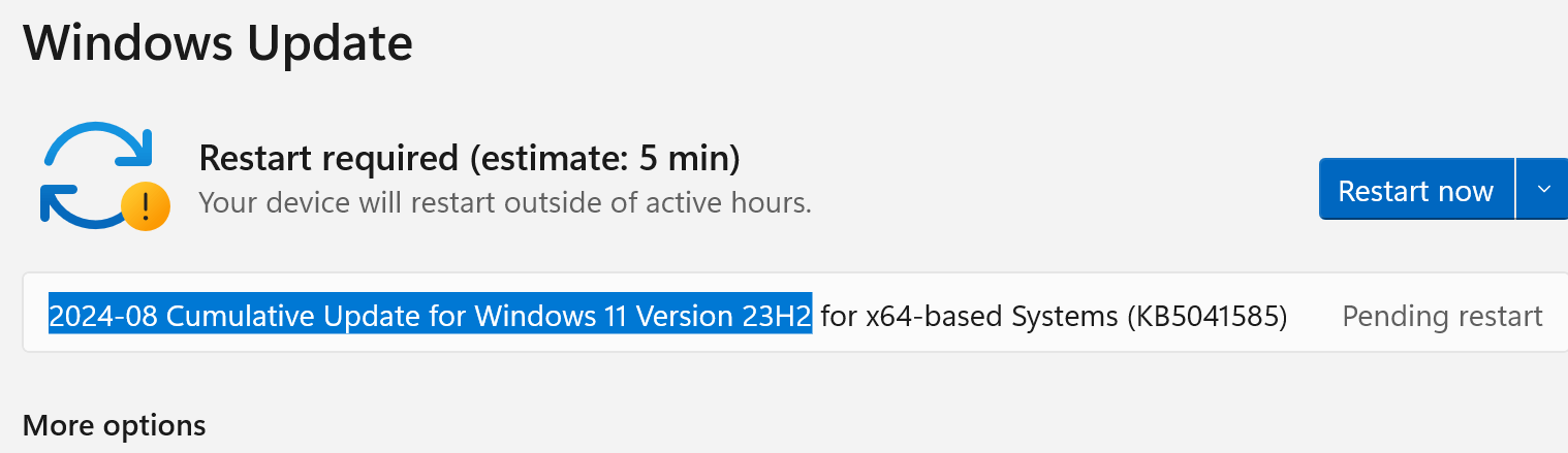 2024-08 Cumulative Update for Windows 11 Version 23H2 stuck on restart ...