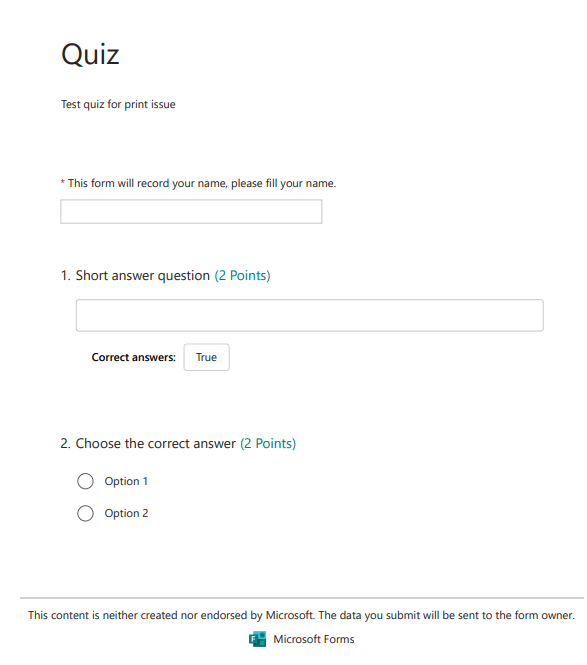 Microsoft Forms - Quiz Printouts Show Answers to Short Answer Questions ...