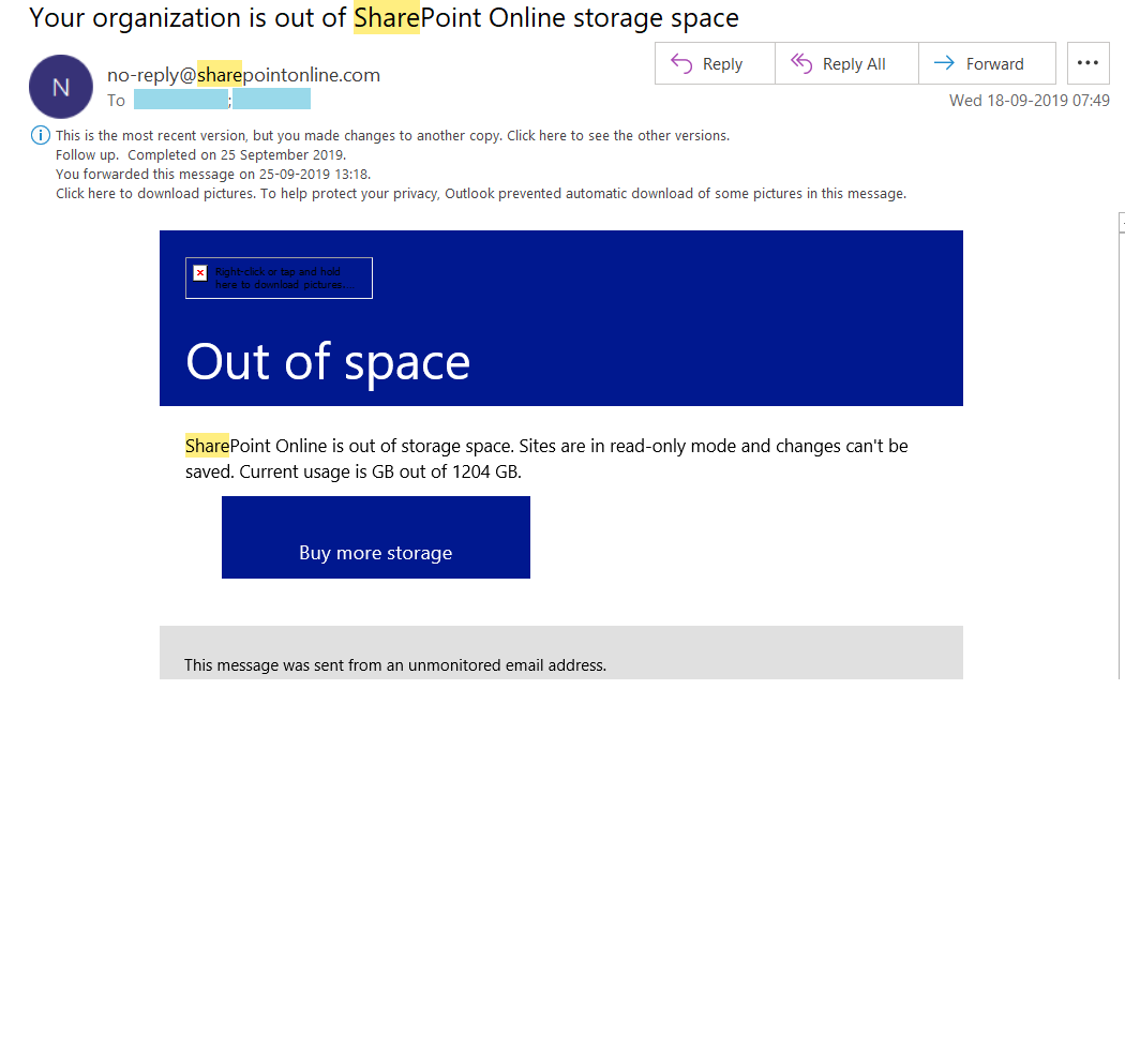 Sharepoint online storage space - Microsoft Q&A