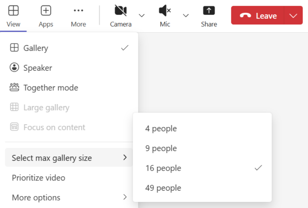 My Microsoft Teams account is limited to 9 people in Max gallery size ...