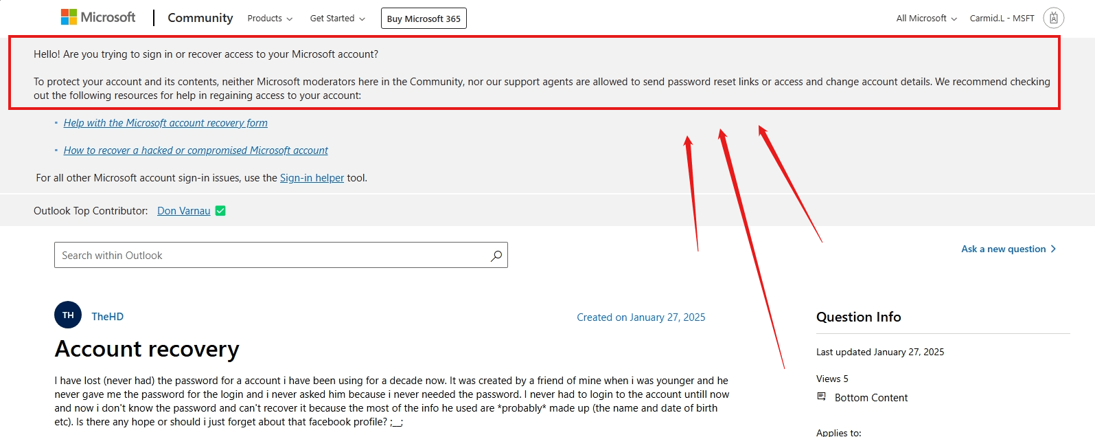 Account recovery - Microsoft Q&A