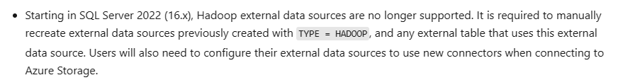 HADOOP external data sources will no longer be supported - Microsoft Q&A