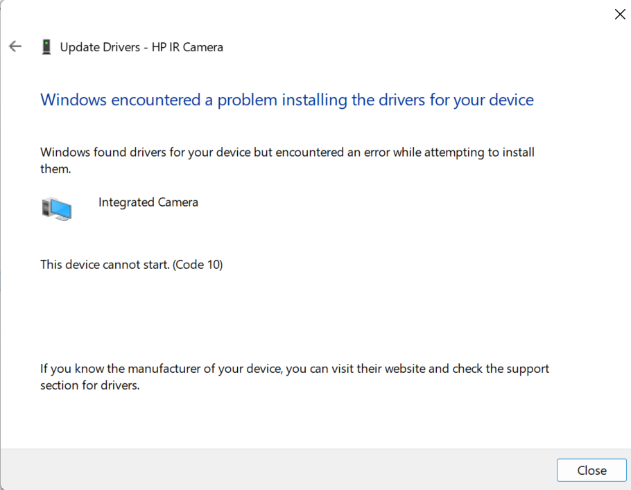 IR camera no longer working after laptop reset - Microsoft Q&A