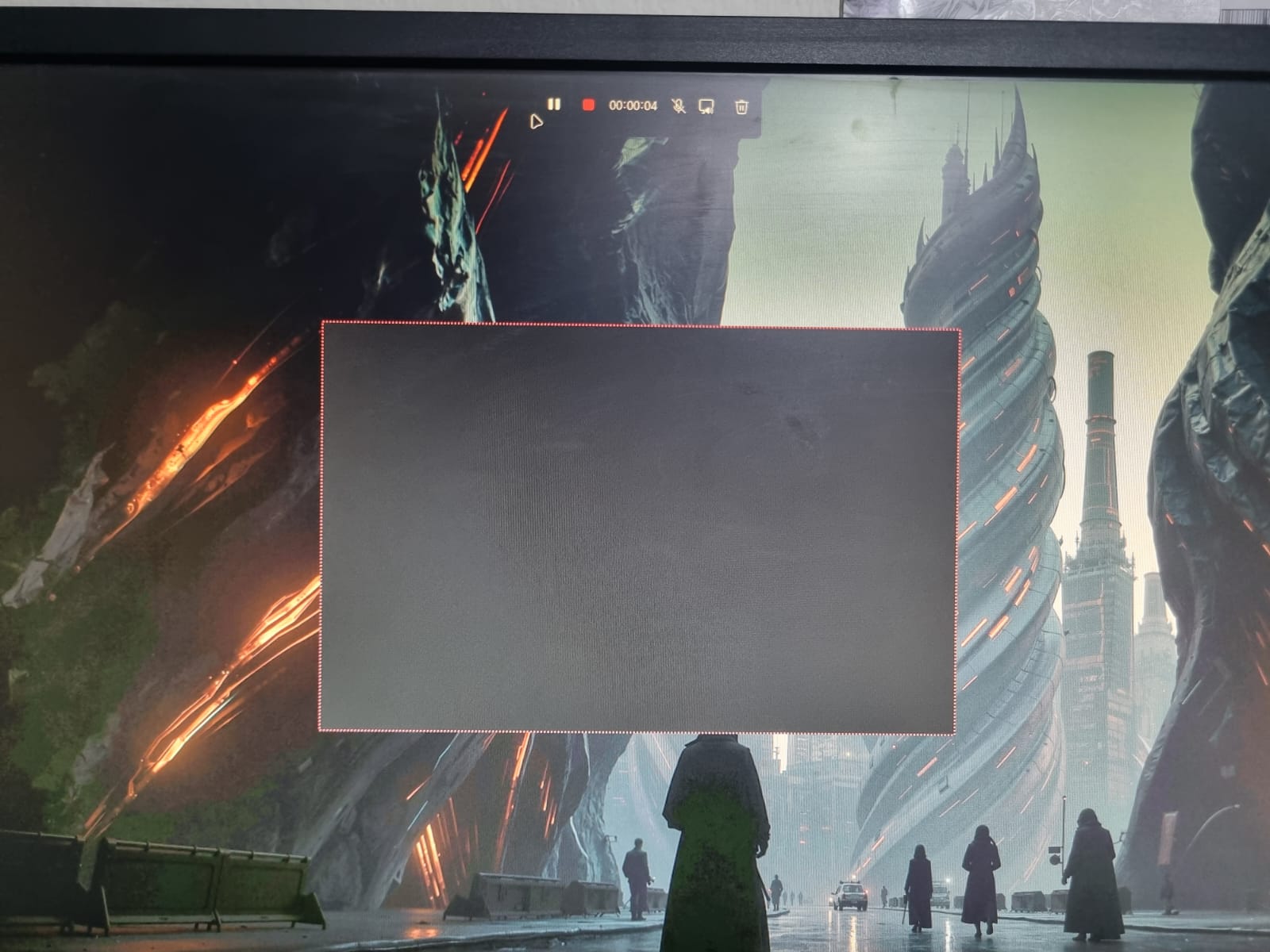 Snipping tool covering the area i'm recording with a gray solid color ...