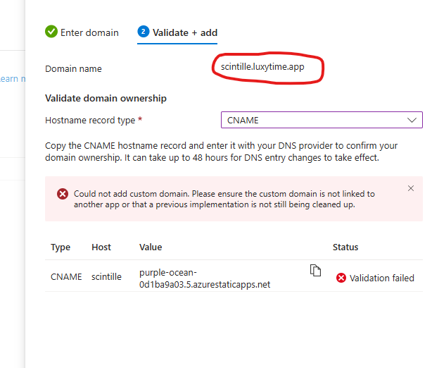 Static Web App Custom Domain Domainname Is Invalid The Domain Name Given Was Not Found