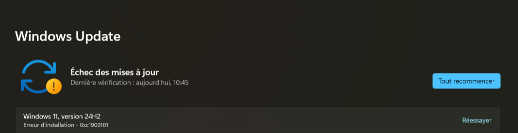Impossible de mettre à jour 24h2 - Questions et réponses sur Microsoft