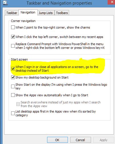Turning off "Classic View" and removing icons from start page ...