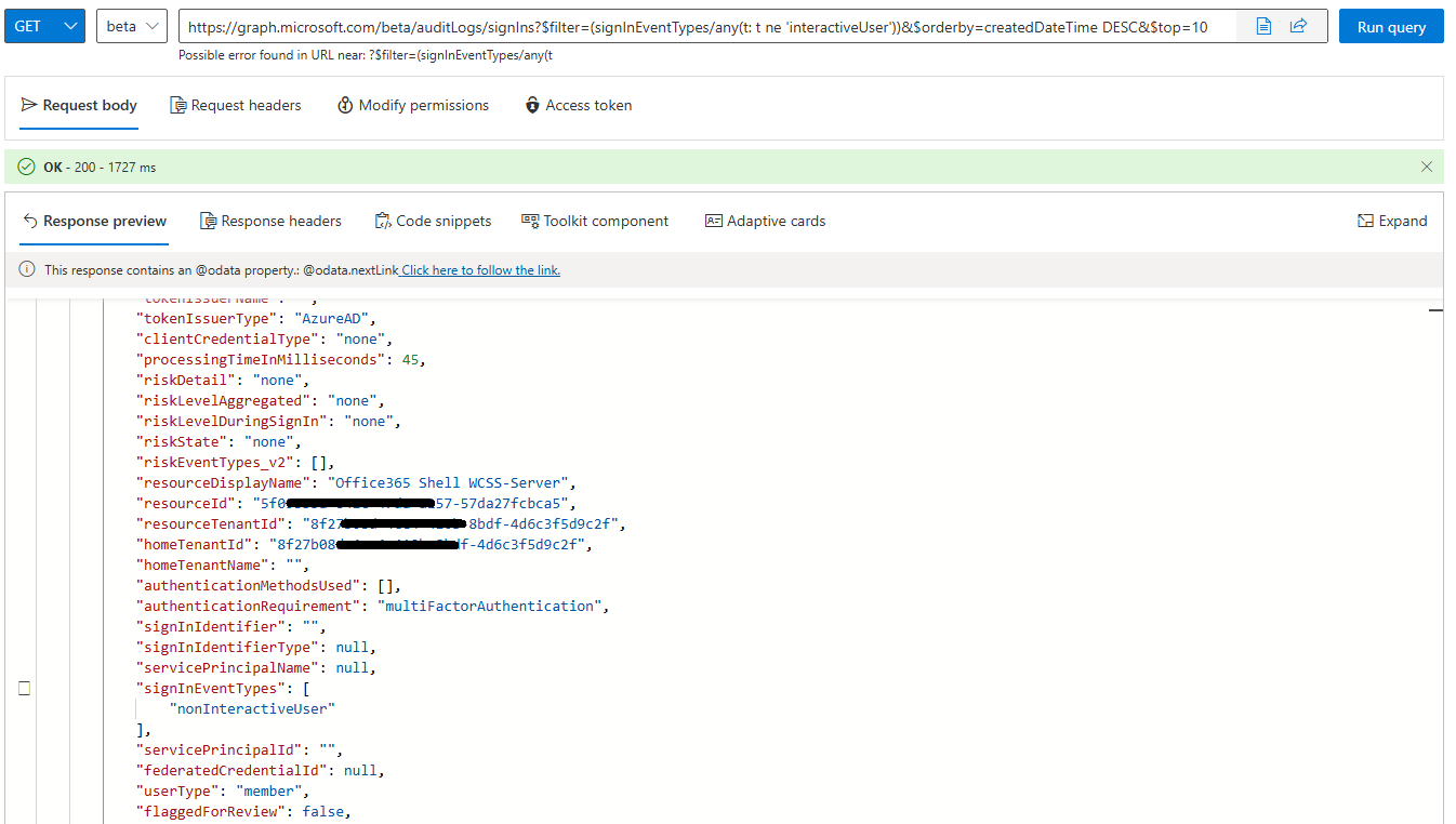 Difficulty Accessing Non Interactive Sign In Data Via Microsoft Graph Api Microsoft Qanda