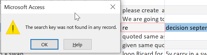 MSAccess - The search key was not found in any record - Microsoft Q&A