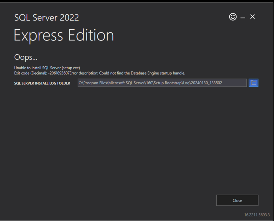 server could not find database engine startup handle - Microsoft Q&A