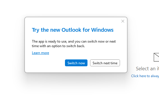 OK how do i turn this off New outlook switch B.S. - Microsoft Q&A