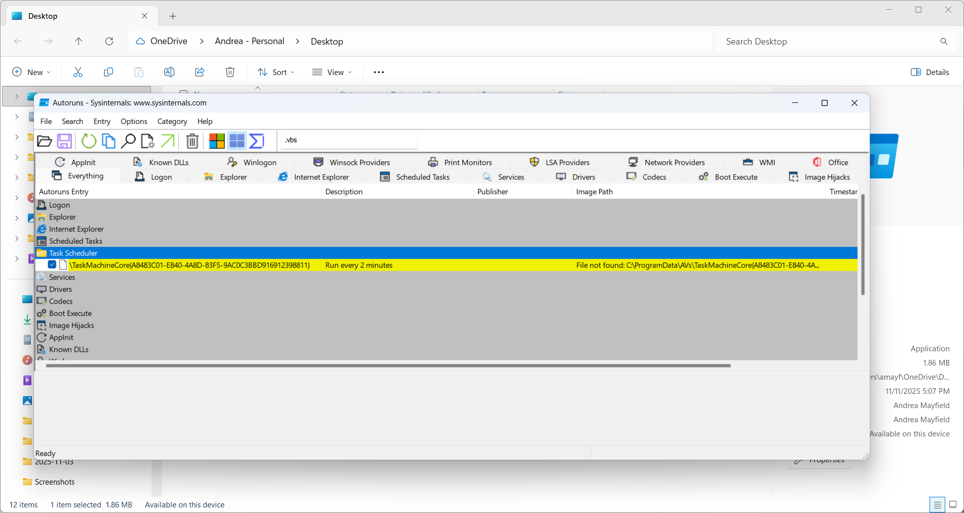 How to fix cannot find script file. C:\ProgramDate\AVs\TaskMachineCore ...