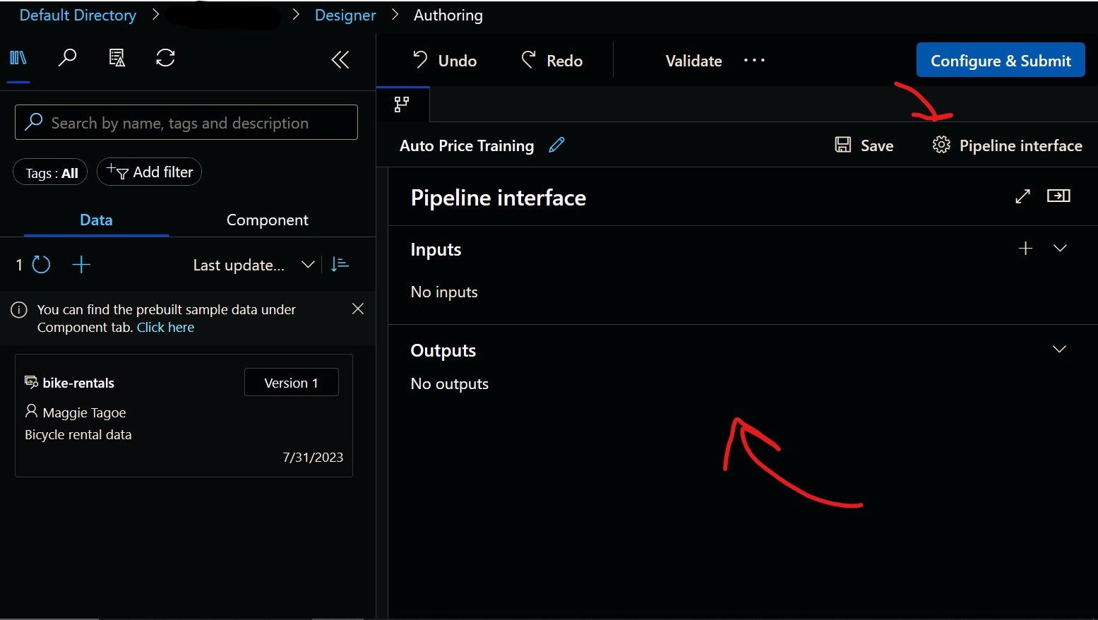 How can I change the default target for a pipeline in Azure Machine Learning Designer ...