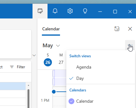 Outlook 2024 - Calendar view in Side Panel labeled as Calendar ...