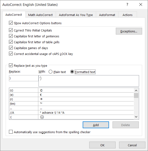 Different AutoCorrect settings for Excel & Word - Microsoft Q&A