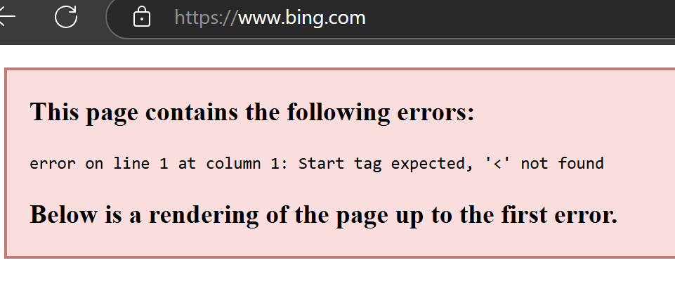 How to fix: This page contains the following errors: error on line 1 at column 1: Start tag ...