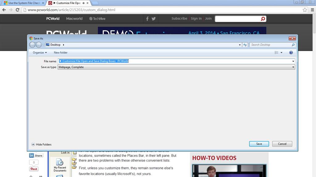 The files and folders browsing area in "save as" dialog box disappeared ...