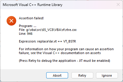 Microsoft Visual C++ Runtime Library – Assertion Failure - Microsoft Q&A