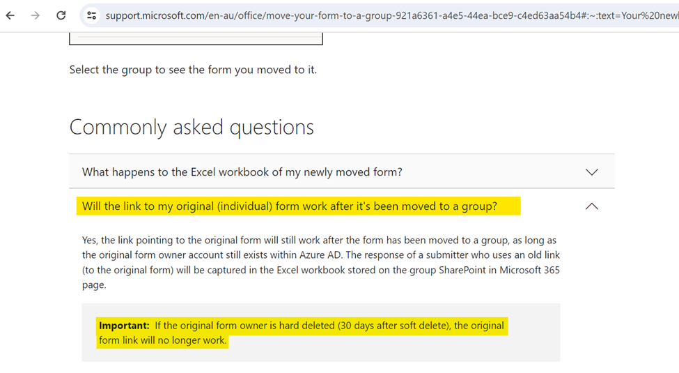 Microsoft Forms ownership question: Individual forms moved to a group ...
