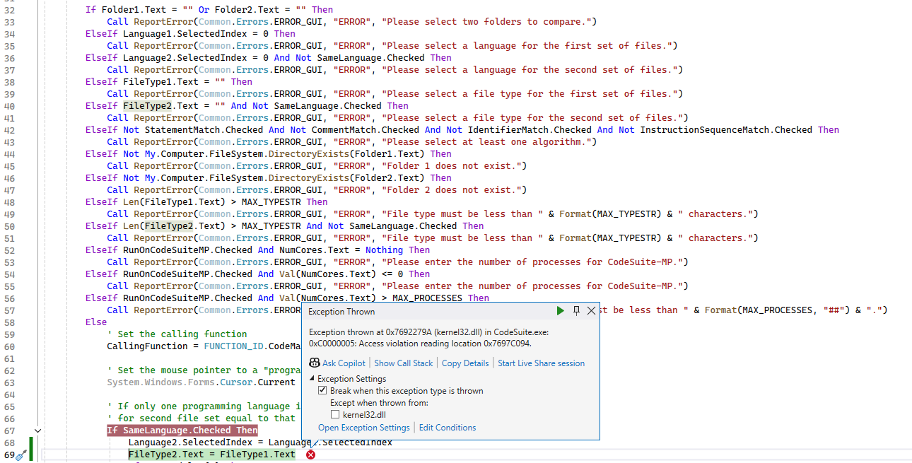 Memory access violation when writing a combobox in Visual Basic ...