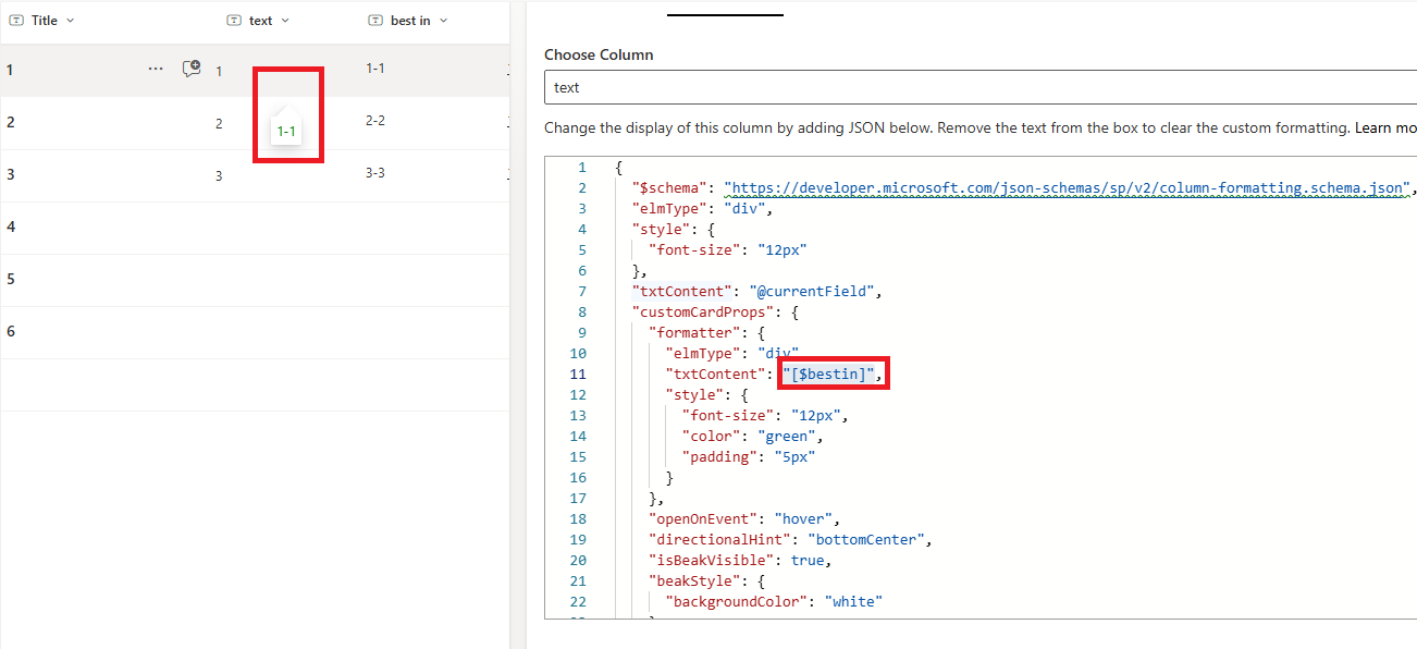 Adding custom hover text using json to a MS List column - Microsoft Q&A Adding custom hover text using json to a MS List column - Microsoft Q&A