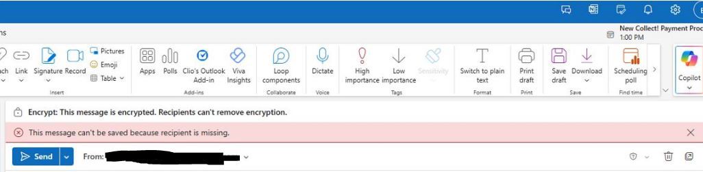 "This message can't be saved because recipient is missing" when trying ...