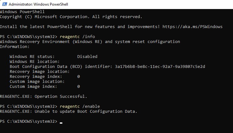 REAGENTC.EXE Unable to update Boot Configuration Data. Multiple Recovery Partitions - Microsoft Q&A