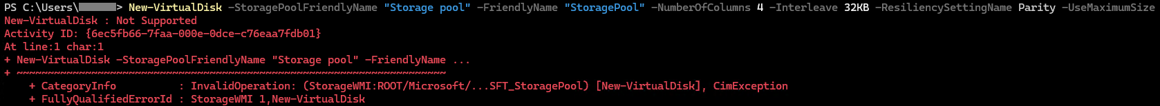 New-VirtualDisk : Not Supported - Microsoft Q&A