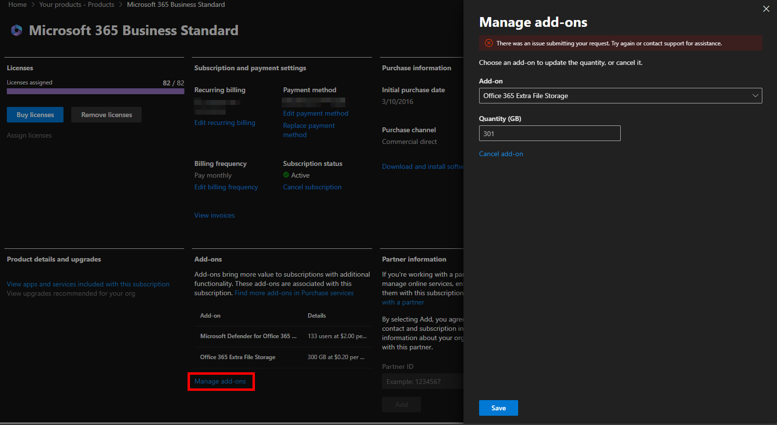 Was informed that you could only purchase 300 Office 365 Extra File ...