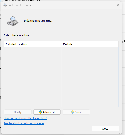 Indexing is not running/ Windows search service keeps crashing/failing after transferring files ...