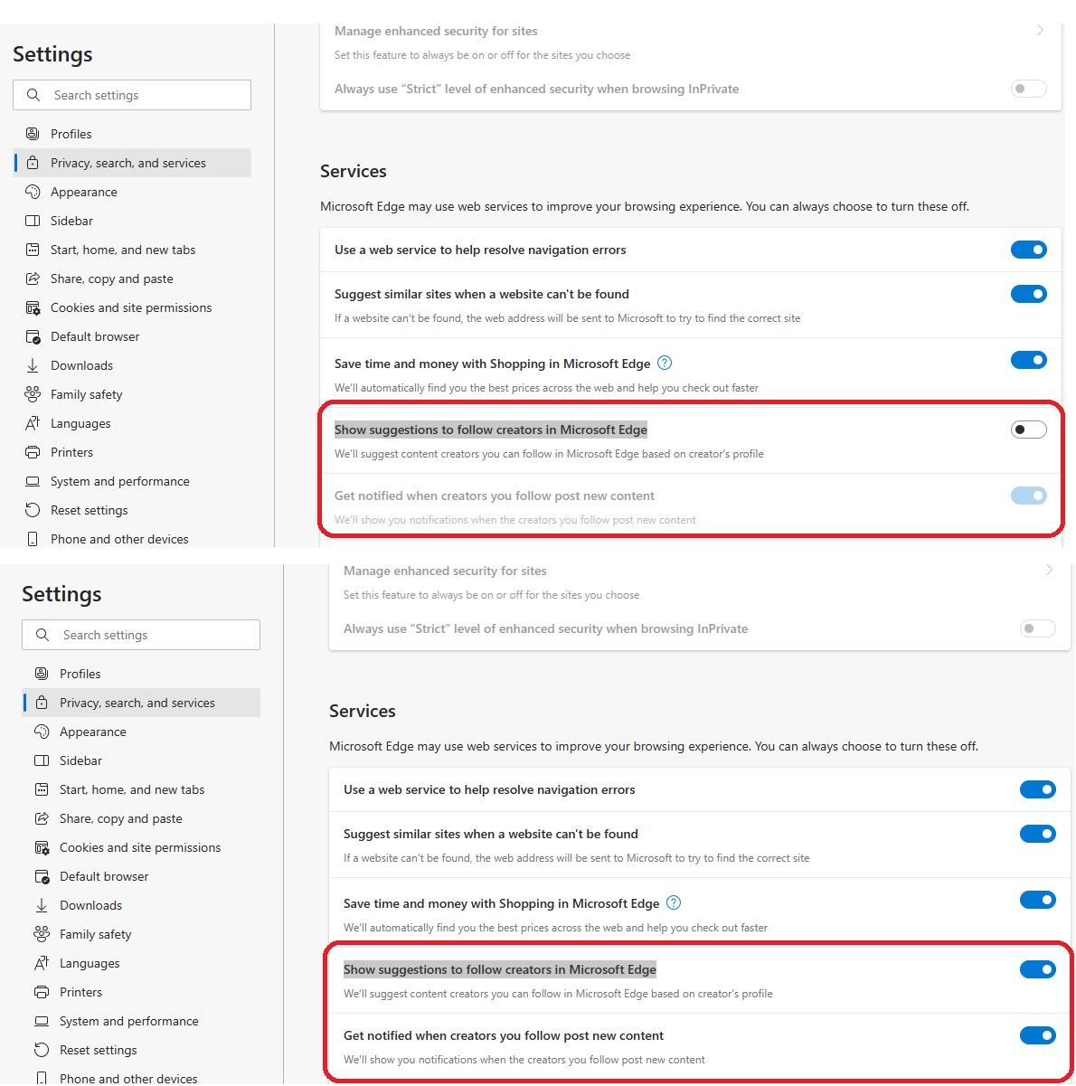 EDGE Settings: How to de-activate "Get notified when creators you ...
