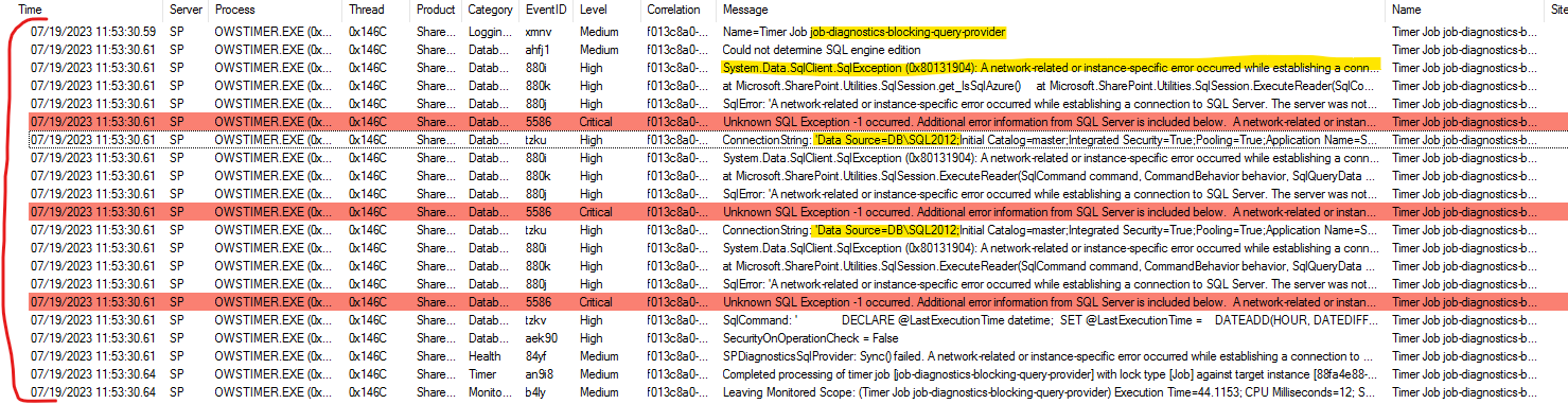 Sharepoint 2016 Timer Job job-diagnostics-blocking-query-provider throwing SQL Exception in ULS ...