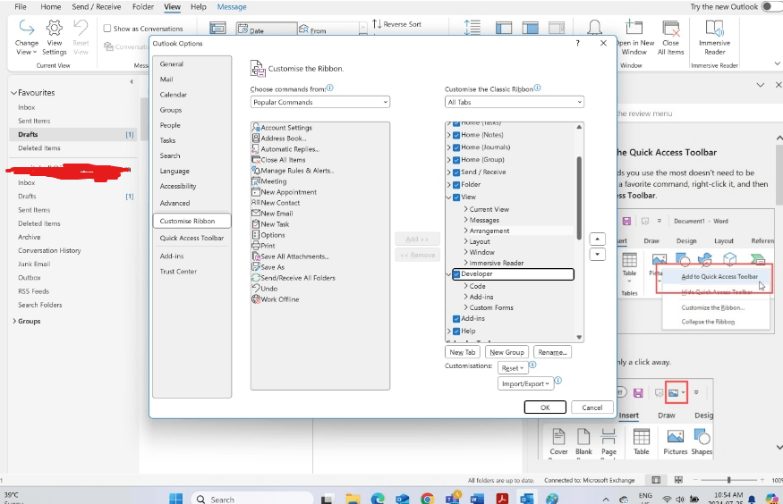 I can't find review, design, layout or reference tabs in outlook mail ...