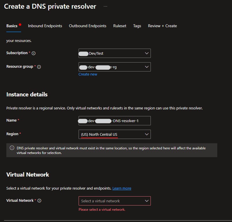 Private DNS resolver is unable to be assigned to a VNet in the same region - Microsoft Q&A