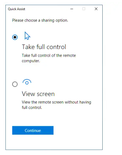 quick assist not prompting for "full control" - Microsoft Q&A