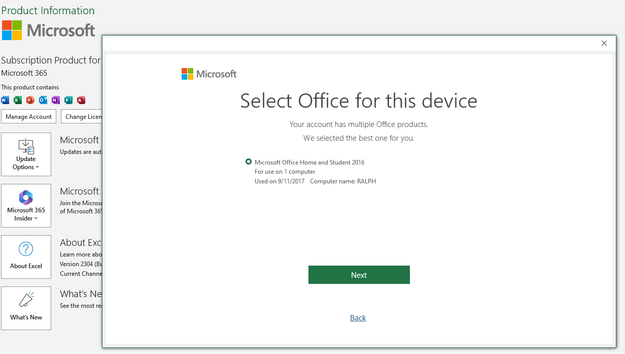 Account/Manage Account works, Account/Change license says "Try another ...