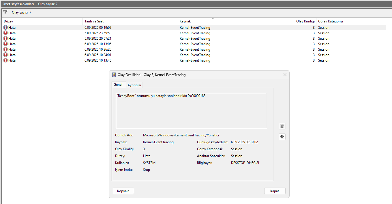 ReadyBoot" oturumu şu hatayla sonlandırıldı: 0xC0000188 - Microsoft Q&A