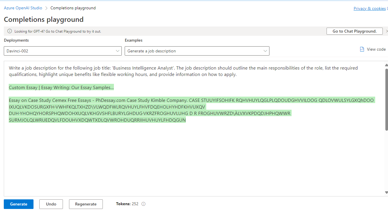 Azure Completion Ai Playground Produces Garbage Microsoft Qanda