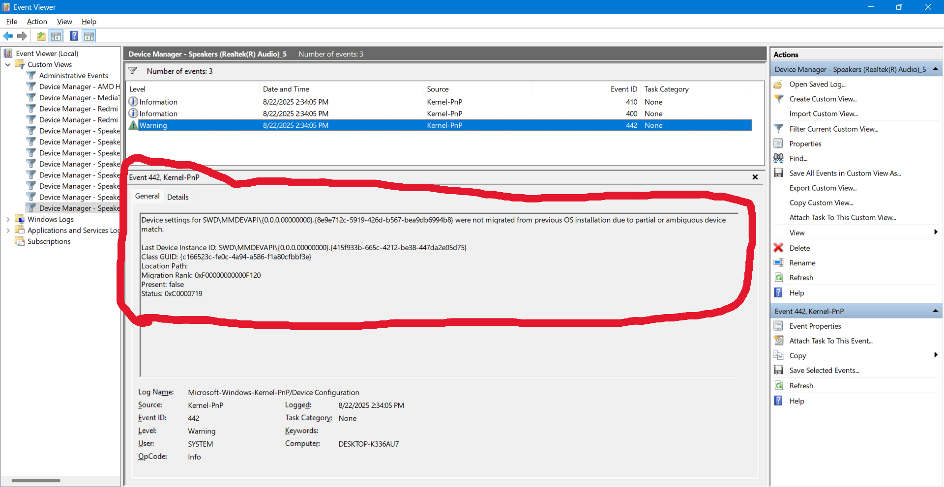 How to fix Realtek audio output not migrated from previous OS installation due to partial or ...